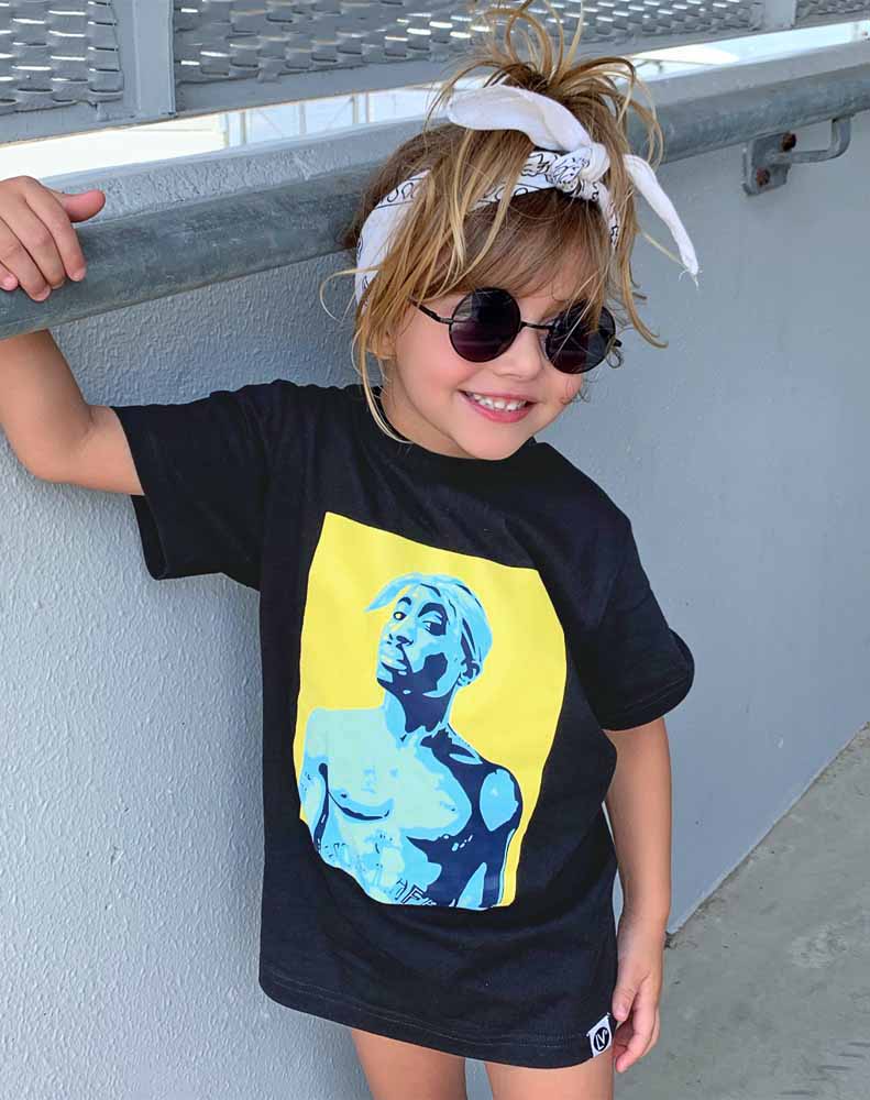 Kids 2PAC Tupac Shakur Rap Hip Hop T-Shirt in Black